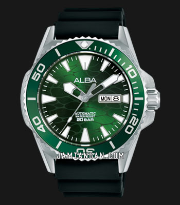 Alba Mechanical A3B027X1 Automatic Men Green Pattern Dial Black Rubber ...