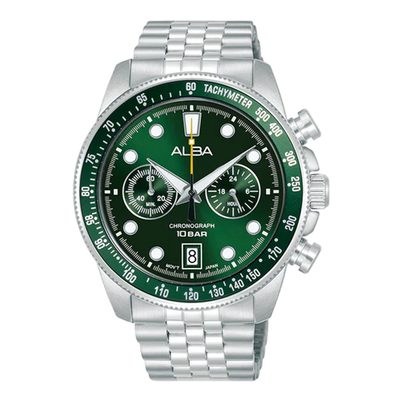 Alba Signa A4B029X1 Chronograph Men Green Dial Stainless Steel Strap ...