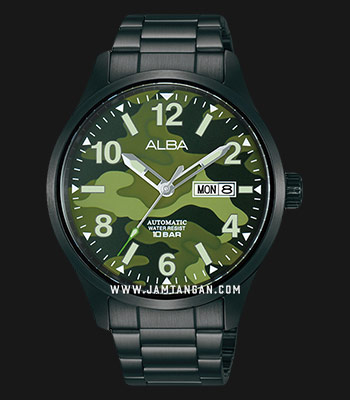 Alba Mechanical AL4313X1 Automatic Men Green Camouflage Dial Black ...