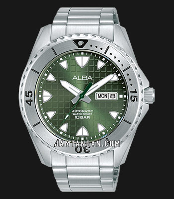 Alba Mechanical AL4577X1 Automatic Men Green Patterned Dial Stainless ...