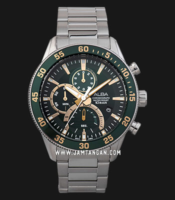 Alba Active AM3889X1 Chronograph Men Green Dial Stainless Steel Strap ...