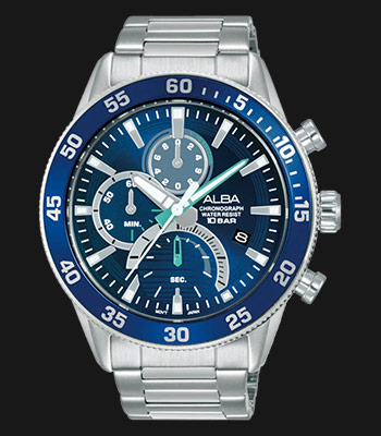 Alba Active AM3897X1 Chronograph Men Blue Dial Stainless Steel Strap ...