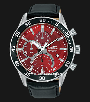 Alba Active AM3899X1 Men Chronograph Red Dial Black Leather Strap ...
