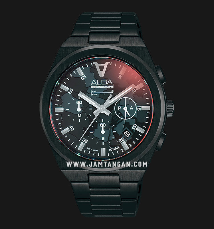 Alba Signa AT3H61X1 Chronograph Men Black Pattern Dial Black Stainless ...