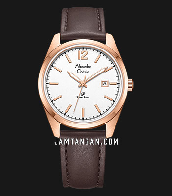 Alexandre Christie Primo Steel AC 1012 LD LRGSL Ladies Silver Dial Brown Leather Strap ...