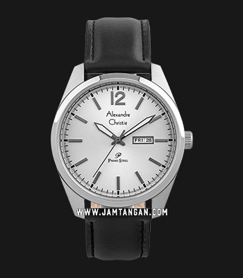 Alexandre Christie Primo Steel AC 1012 ME LSSSL Men Silver Dial Black Leather Strap | Jamtangan.com