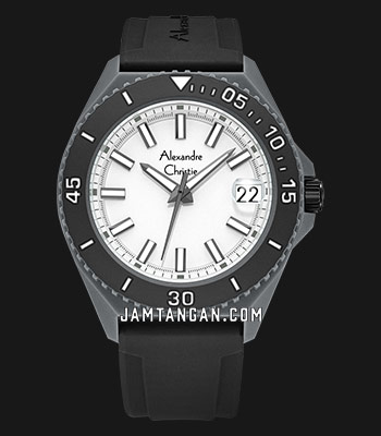Alexandre Christie AC 8693 MD RIPSLBA Men White Dial Black Rubber Strap | Jamtangan.com