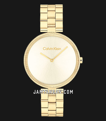 Calvin Klein Minimal 25100014 Ladies Gold Dial Gold Stainless Steel ...
