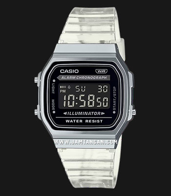 Casio General A168XES-1BDF Vintage Black Digital Dial Transparent Resin ...