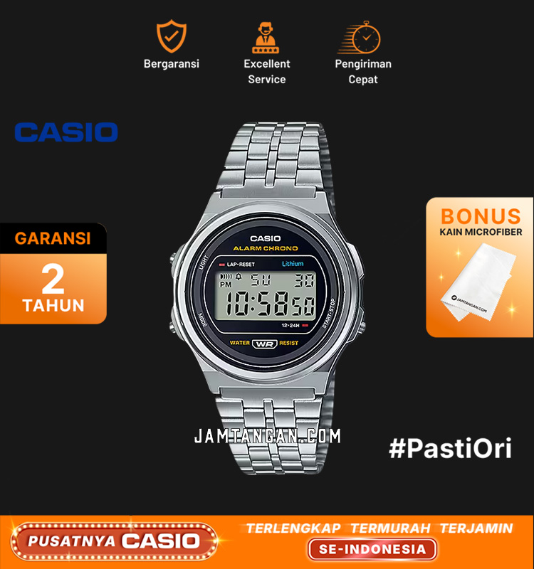 Casio General A171WE-1ADF Digital Dial Stainless Steel Strap ...