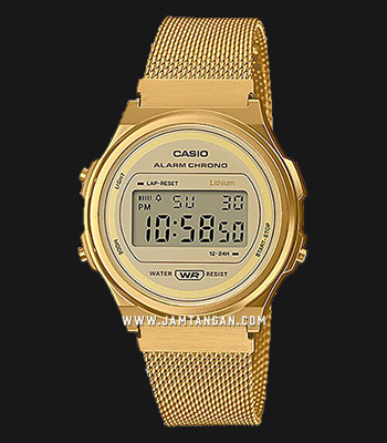 Casio General A171WEMG-9ADF Digital Dial Gold Mesh Band | JAMTANGAN.COM