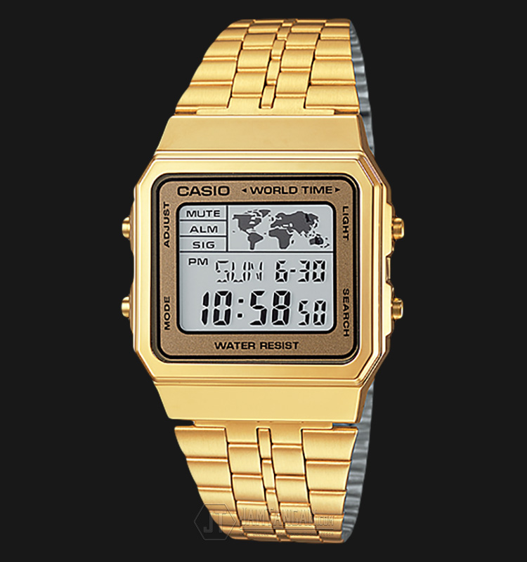 Casio General A500WGA-9DF World Time Digital Dial Gold Stainless Steel ...