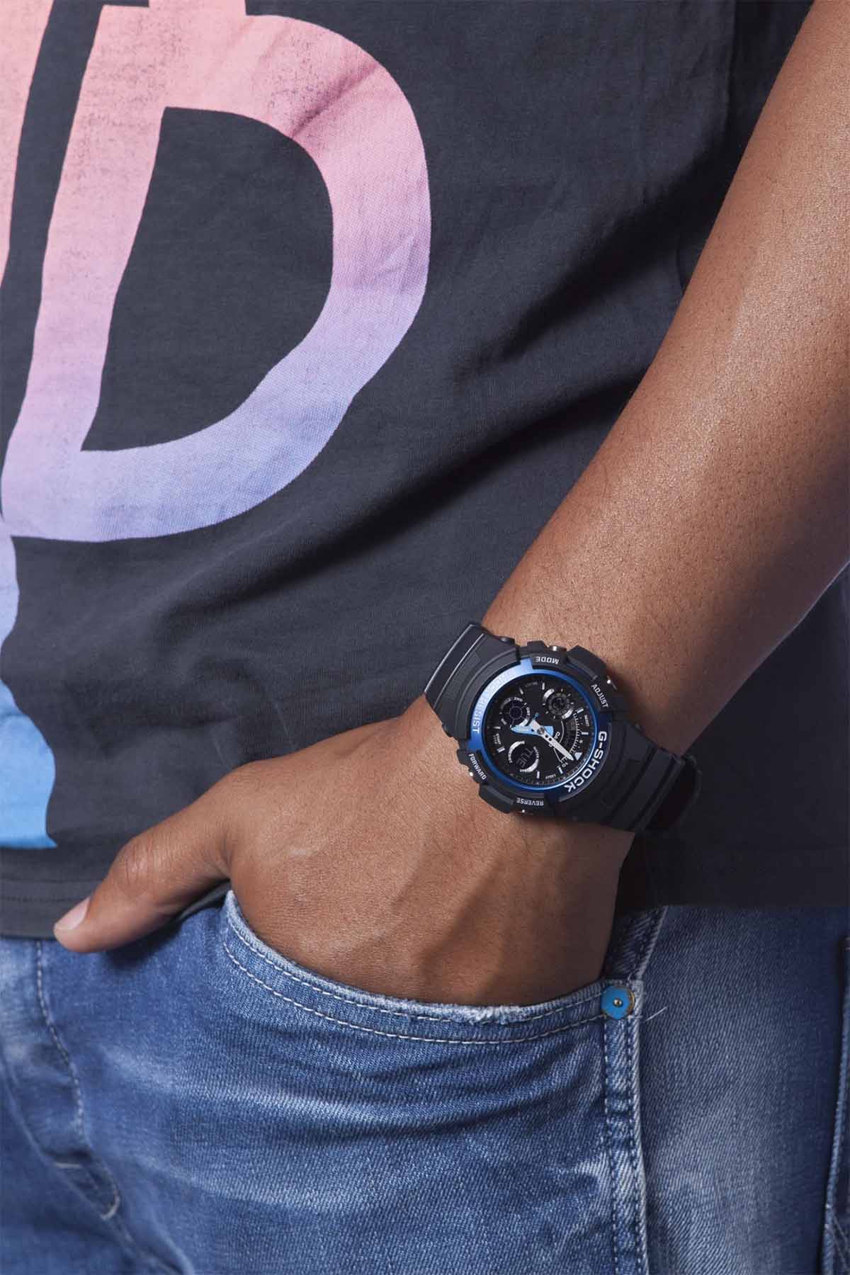 Casio G-Shock AW-591-2ADR Men Black Digital Analog Dial Black Resin ...