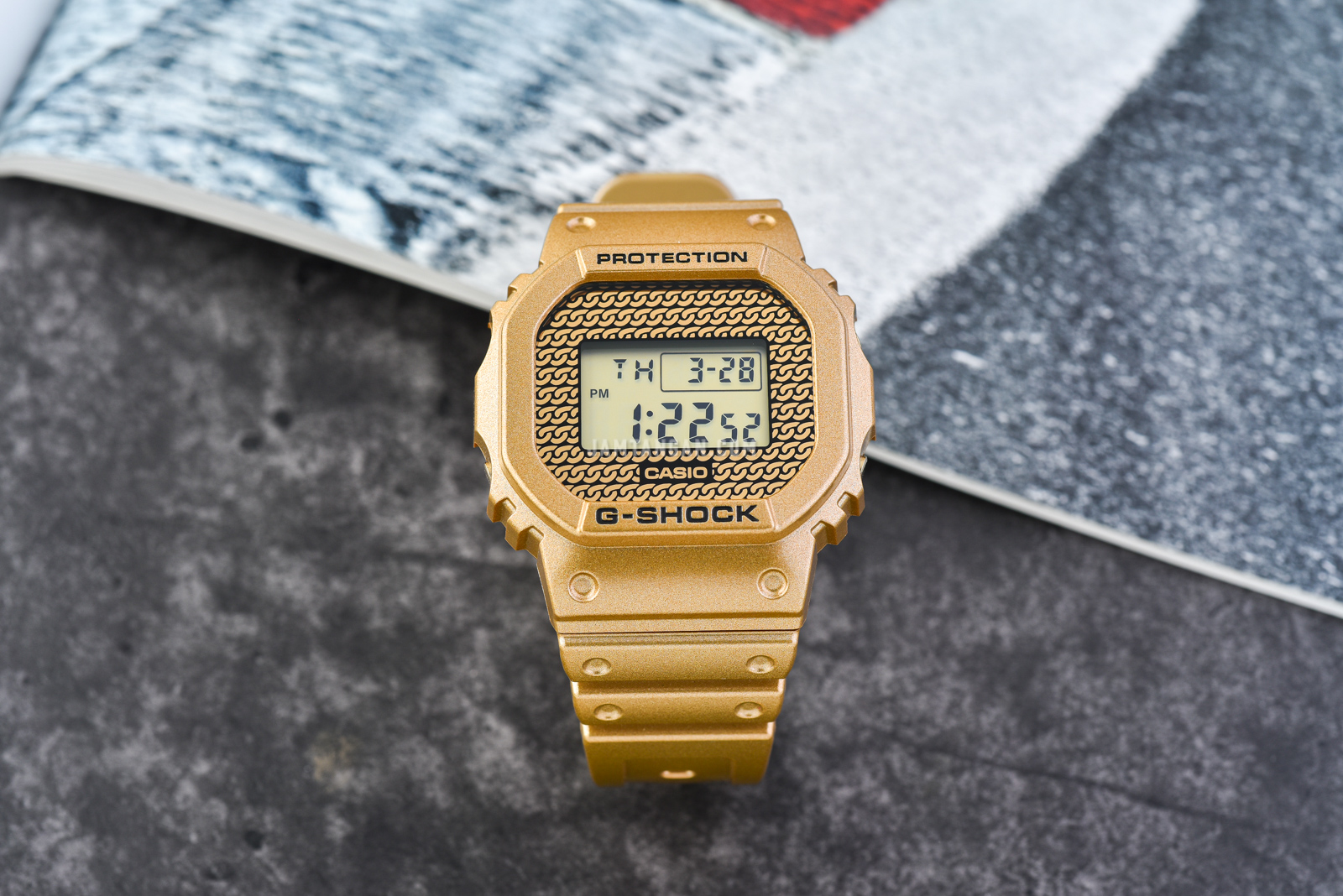 Casio G-Shock DWE-5600HG-1DR Hip Hop Gold Chain Digital Dial Gold Resin ...