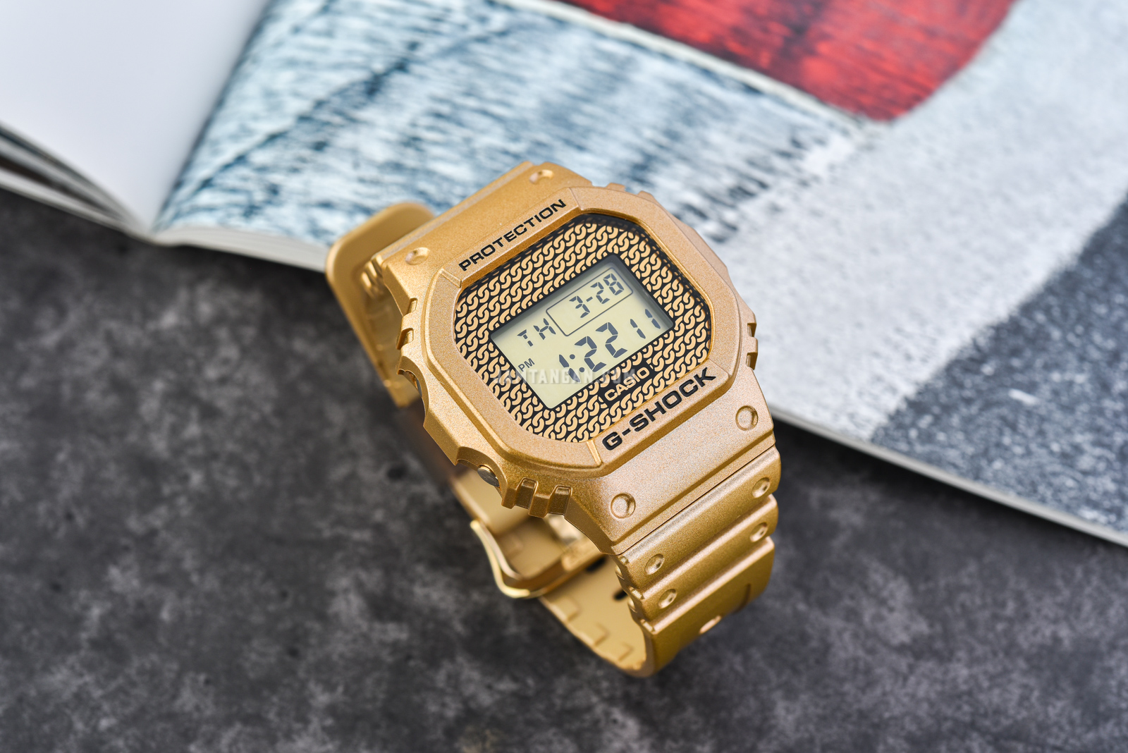 Casio G-Shock DWE-5600HG-1DR Hip Hop Gold Chain Digital Dial Gold Resin ...