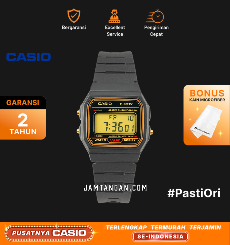 Casio General F-91WG-9QDF Orange Digital Dial Black Resin Band ...