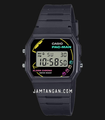 Casio General F-91WPC-1A F-91WPC-1ADR PAC-MAN Collaboration Digital Dial Black Resin Band ...