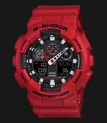 Casio G-Shock GA-100B-4ADR Black Digital Analog Dial Red Resin Band ...