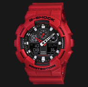 Casio G-Shock GA-100B-4ADR Black Digital Analog Dial Red Resin Band ...