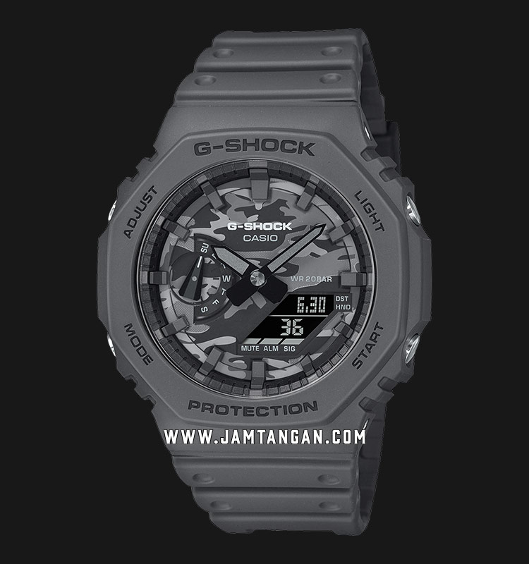 Casio G-Shock GA-2100CA-8ADR Utility Camo Digital Analog Dial Grey Resin Band | Jamtangan.com