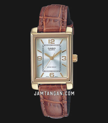 Casio General LTP-1234PGL-7AEG Tank Ladies Silver Dial Brown Leather ...