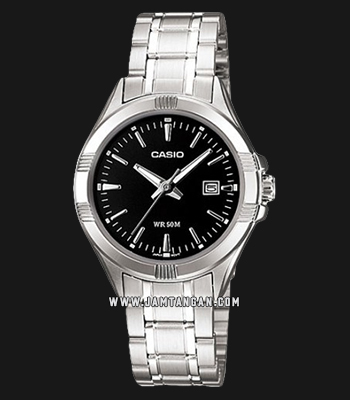 Casio General LTP-1308D-1A LTP-1308D-1AVDF Enticer Ladies Black Dial Stainless Steel Band ...