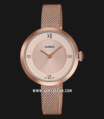 Casio General LTP-E154MPG-4ADF Enticer Ladies Rose Gold Dial Rose Gold Mesh Band | JAMTANGAN.COM