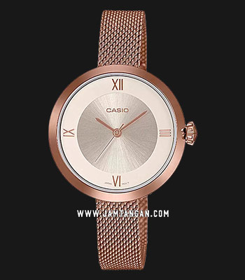 Casio General LTP-E154MR-9ADF Enticer Ladies Silver Dial Rose Gold Mesh Band | JAMTANGAN.COM