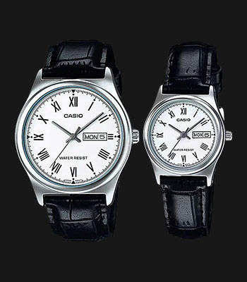 Casio General LTP-V006L-7BUDF_MTP-V006L-7BUDF Couple White Dial Black ...