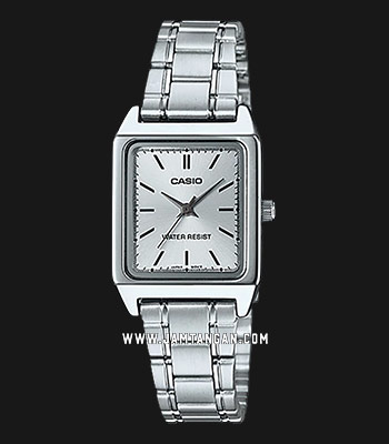 Casio General LTP-V007D-7EUDF Tank Silver Dial Stainless Steel Band | JAMTANGAN.COM