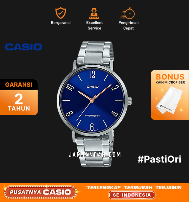 Casio General LTP-VT01D-2B2UDF Ladies Blue Dial Stainless Steel Strap ...