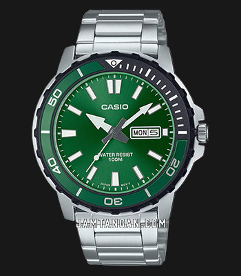 Casio General MTD-125D-3A MTD-125D-3AVDF Men Analog Green Dial ...
