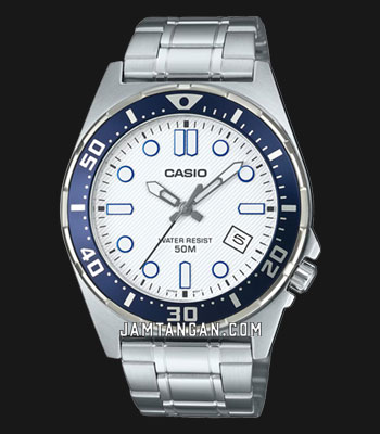 Casio General MTD-135D-7A MTD-135D-7AVDF Men Analog White Dial Stainless Steel Band | JAMTANGAN.COM