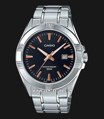 Casio General MTP-1308D-1A2 MTP-1308D-1A2VDF Enticer Men Analog Black Dial Stainless Steel Band ...