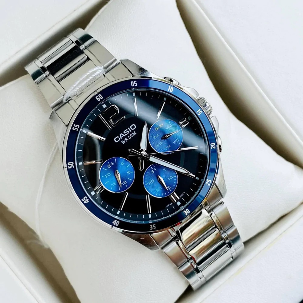 Casio General MTP-1374D-2AVDF Enticer Men Black Dial Stainless Steel ...