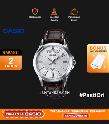 Casio General MTP-1381L-7A MTP-1381L-7AVDF Enticer Men Silver Dial Brown Leather Band ...