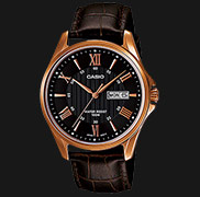 Casio General MTP-1384L-1AVDF Enticer Men Black Dial Dark Brown Leather ...