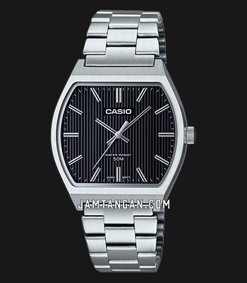 Casio General MTP-B140D-1A MTP-B140D-1AVDF Men Black Patterned Dial Stainless Steel Band ...