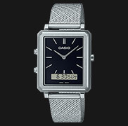 Casio General MTP-B205M-1EDF Men Black Digital Analog Dial Silver Mesh ...