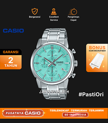 Casio General MTP-E510D-2A MTP-E510D-2AVDF Chronograph Men Baby Blue Dial Stainless Steel Band ...