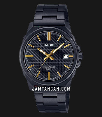 Casio General MTP-E720B-1A MTP-E720B-1AVDF Grid Pattern Black Dial Black Stainless Steel Band ...