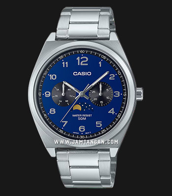 Casio General MTP-M300D-2A MTP-M300D-2AVDF Men Moon Phase Blue Dial ...