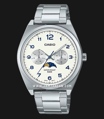 Casio General MTP-M300D-7A MTP-M300D-7AVDF Men Moon Phase White Dial ...