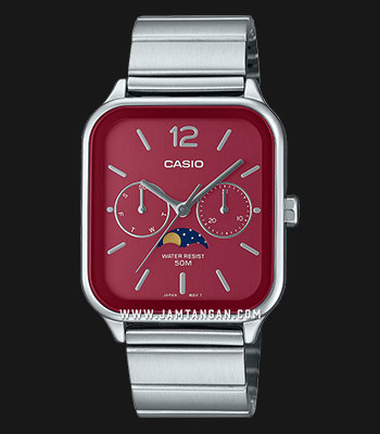 Casio General MTP-M305D-4A MTP-M305D-4AVDF Men Moon Phase Red Dial ...