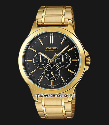 Casio MTP-V300G-1AUDF Men Black Dial Gold Stainless Steel Band | Jamtangan.com