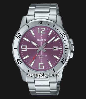 Casio General MTP-VD01D-6B MTP-VD01D-6BVUDF Men Purple Dial Stainless ...