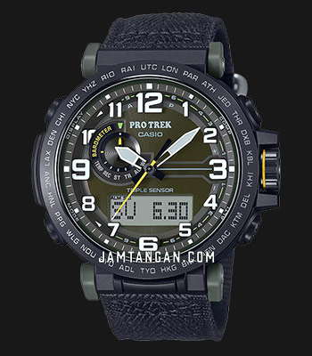 Casio Pro Trek PRG-601YB-3DR Solar Powered Army Green Digital Analog Dial Black Cloth Band ...