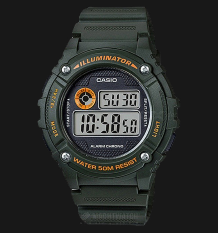Casio General W-216H-3BVDF Digital Dial Green Resin Band | Jamtangan.com