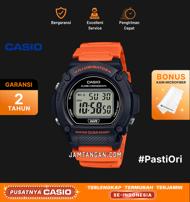 Casio General W-219H-4AVDF Digital Dial Orange Resin Strap | Jamtangan.com