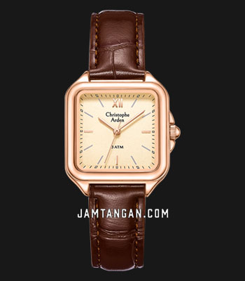 Christophe Arden CA 1003 LH LRGLN Ladies Rose Gold Dial Brown Leather ...